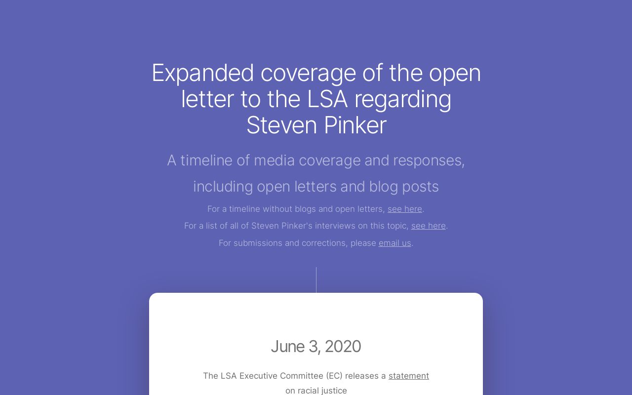 Expanded Coverage of the Open Letter to the LSA regarding Steven Pinker